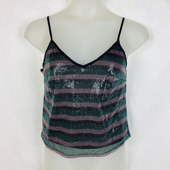 wild fable | Tops | Wild Fable Green Purple Sequin Spaghetti Strap Tan ...
